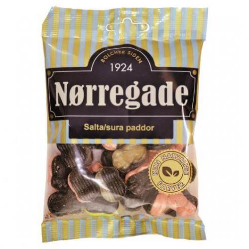 Köp Norregade Salta/Sura Paddor 90g hos Coopers Candy