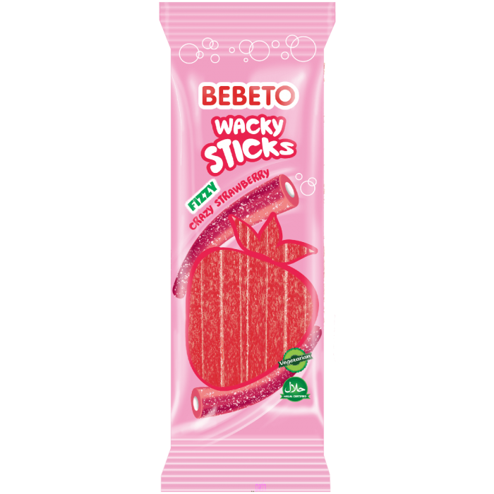 Köp Bebeto Wacky Sticks - Fizzy Strawberry 180g hos Coopers Candy