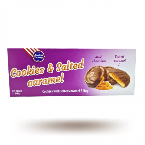 Köp American Bakery Cookies & Salted Caramel 96g hos Coopers Candy