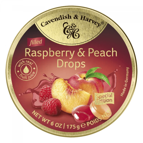 Köp Cavendish & Harvey Raspberry Peach Drops 175g hos Coopers Candy