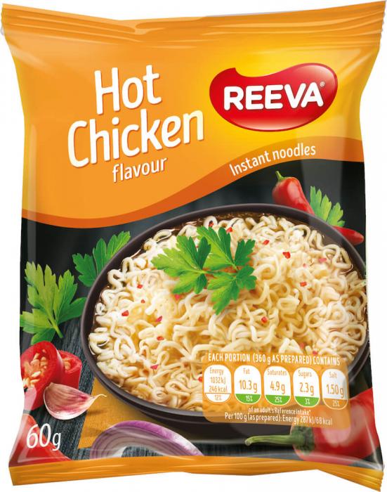Köp Reeva Instant Noodles Hot Chicken Flavour 60g hos Coopers Candy