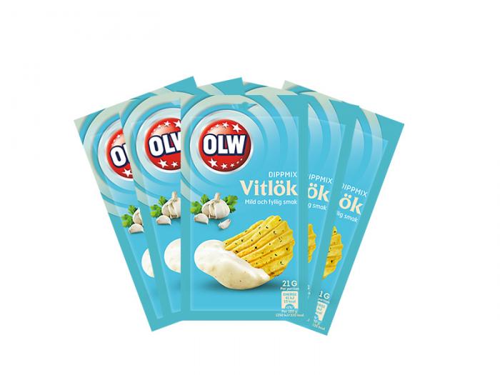 Köp OLW Dipmix Vitlök 21g x 5st hos Coopers Candy
