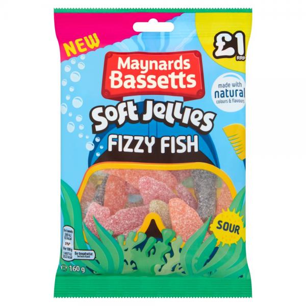 Köp Maynards Bassetts Fizzy Fish Sweets Bag 160g hos Coopers Candy