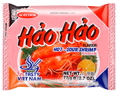 Köp Hao Hao Instant Noodles Shrimp Hot & Sour 75g hos Coopers Candy