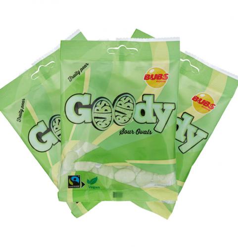 Köp Bubs Goody Fruity Pear Sour Ovals Päron 90g x 3st hos Coopers Candy