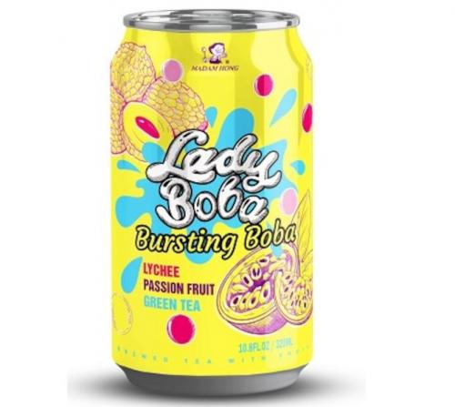 Köp Lady Boba Passion Fruit and Lychee Bubble Tea 320ml hos Coopers Candy