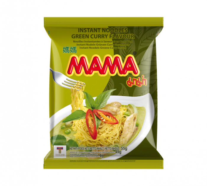Köp Mama Instant Noodles - Green Curry Chicken 55g hos Coopers Candy