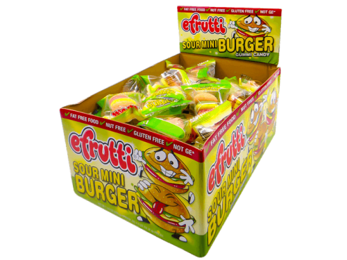 Köp eFrutti Gummi Sour Mini Burgers 60st hos Coopers Candy
