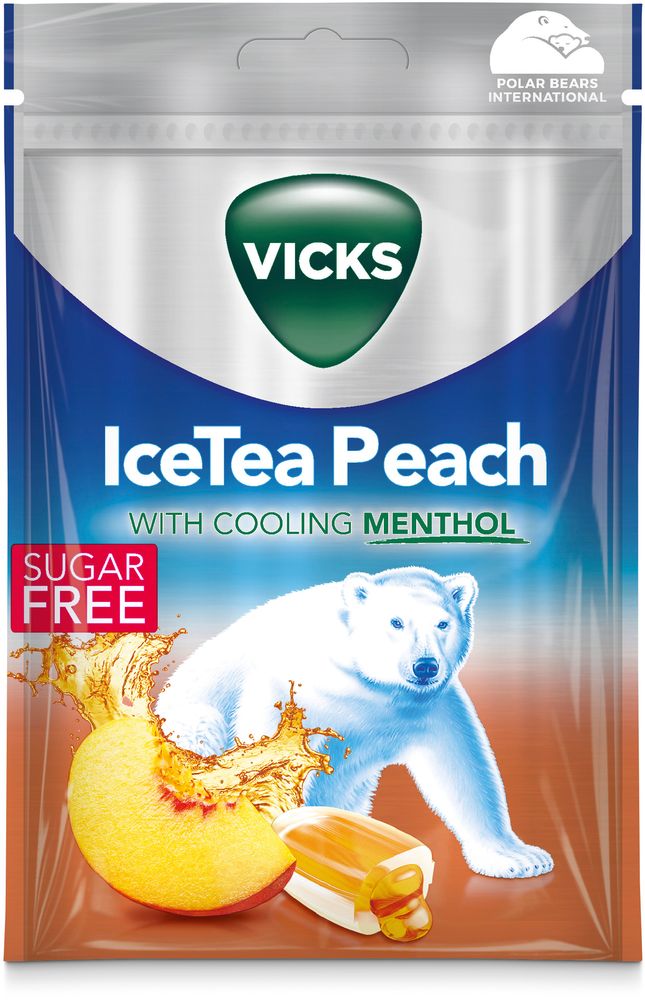 Köp Vicks IceTea Peach 72g hos Coopers Candy